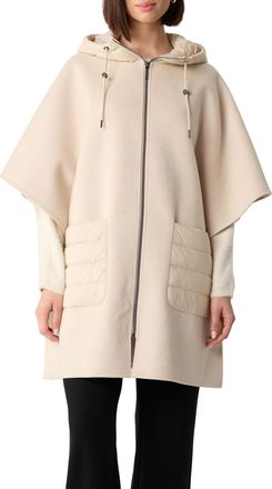 Comma Woll-Cape mit wattierter Kapuze und aufgesetzten Taschen