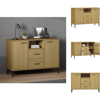 vidaXL Sideboard oslo mit Metallbeinen Braun 113x40x77 cm Massivholz - Holz Sideboard - Massiver Holzsschrank - Wohnzimmertisch - Regal - Schubladenschrank