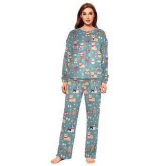 Alaza Ensemble de pyjama en polaire pour femme - Motif bonhomme de neige - Manches longues - Vêtement de nuit deux pièces - Pyjama thermique super doux - Ta