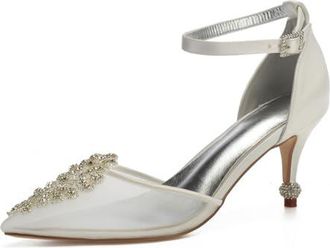 Generic Chaussures Mariageescarpins Femme Petit Talon Bout Pointu Escarpins Blanc Satin&eacute;e Mari&eacute;e Kitten Heelsi Dress F&ecirc;te 7.5Cm,Ivoire,36 EU