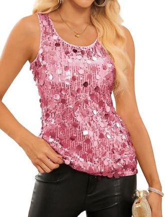 Grace Karin Débardeur à paillettes pour femme - Élégant - Sans manches - Pour fête, club, cocktail, cocktail, Rose, S