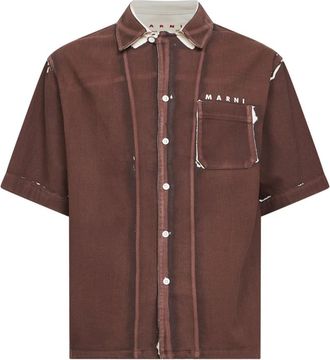 Marni Homme, Chemises, Brun, Taille: L Chemise en denim s&eacute;rigraphi&eacute;e
