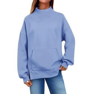 Generic Sweatshirts pour femmes, sweatshirts pour femmes, couleur unie, haut surdimensionn&eacute;, col rond, manches longues, automne hiver, d&eacute;contract&eacute;, confortabl