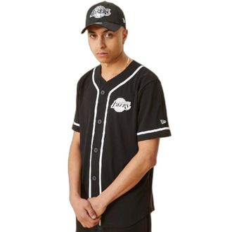 New Era Camiseta Distressed Logo Button Up Tee Loslak - - Tops - Herren - Schwarzk - S