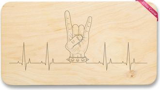 Shirtracer Frühstücksbrettchen Holz Natur - & - Frühstücksbrett - Herzschlag Heavy Metal Handzeichen Pommesgabel I Metalhead Geschenk Metal Fan I Rockiges Gesche