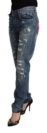 Dolce & Gabbana Womens Blue Distressed Denim Boyfriend Skinny Jeans Cotton Clothing
