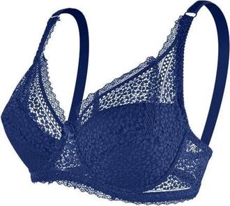 Generic CHJAN Soutien-gorge en dentelle grande taille pour femme Respirant Confortable Anneau en acier Noeud papillon Section fine fronc&eacute;e, bleu, 36C
