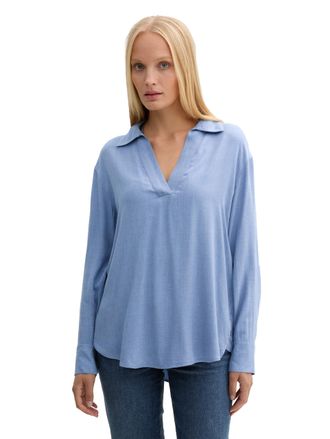 Tom Tailor Damen Cosy Bluse mit V-Ausschnitt, 36521 - Colony Blue Melange, 46