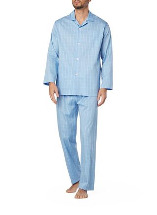 Novila Herren Pyjama blau Reine Baumwolle Gemustert,unifarben