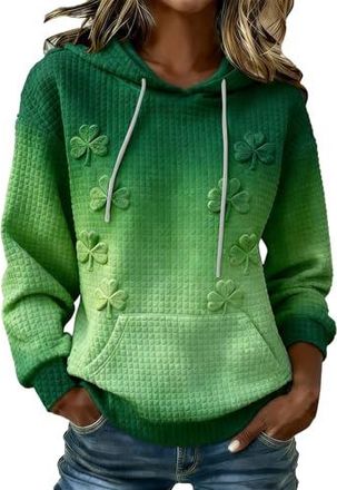 Generic Sweat &agrave; capuche oversiezd pour femme - Pour la Saint-Patrick - En tricot - Motif tr&egrave;fle irlandais - Manches longues - Pull ample - Tr&egrave;fle porte-bonheu