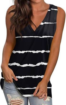 Generic Debardeur Femme Chic et &eacute;l&eacute;gant Chemisier sans Manche Imprimer D&eacute;bardeur Top Col V ete Haut Chic et Elegant Caraco Vetement Femme ete Tee Shirt sans M