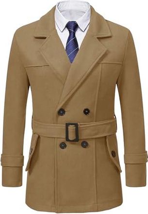 Generic Trench-coat classique pour homme, style caban, crois&eacute;, col crant&eacute;, manteau dhiver chaud, camel, taille XXL