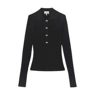 Ganni Fein Pailletten-Polohemd - - Tops - Damen - Schwarzk - M