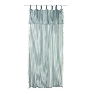 Loberon Gardine Anjoutey, romantischer Volant & Fransen, dekorativ mit Streifenmuster, Blickdicht, Vorhang, Sichtschutz, Baumwolle, Leinen, blau/wei&szlig;