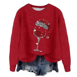 Generic Pull de No&euml;l pour femme 2025 - Pull de vacances amusant - Imprim&eacute; flocon de neige - L&eacute;ger et doux - Col rond - Manches longues - V&ecirc;tements de f&ecirc;te d&eacute;c