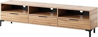 Selsey RIKKE - TV-Lowboard/TV-Tisch mit 3 offenen und 3 geschlossenen Fächern, 160 cm breit (Wotan Eiche Matt mit LED)