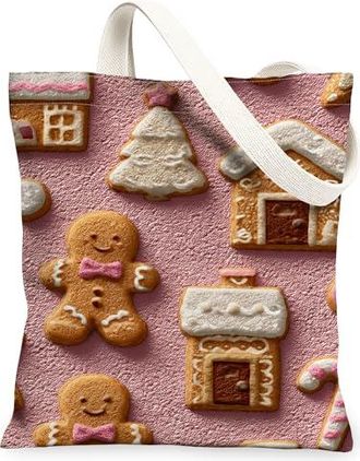 Generic Sacs fourre-tout en toile motif biscuits de No&euml;l, sacs d&eacute;pices, sacs d&eacute;picerie r&eacute;utilisables, festifs, l&eacute;gers et lavables avec bandouli&egrave;re, p&ecirc;che, 13x