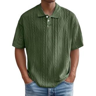 Generic Polo pour homme adulte &agrave; manches courtes textur&eacute; respirant boutonn&eacute; doux et confortable T-shirt ample &agrave; revers d&eacute;contract&eacute; T-shirt de sport r&eacute;tro tend