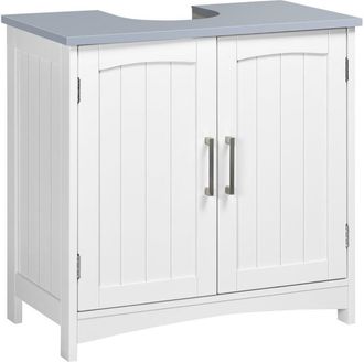 Kleankin Kleankin - Meuble sous vasque sur pied 2 portes étagères dim. 60 x 33 x 76 cm blanc gris