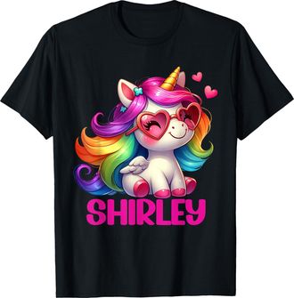 BDAZ Shirley Personalisierter Name, buntes Einhorn f&uuml;r Damen und M&auml;dchen T-Shirt