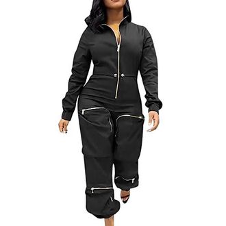 Generic Combinaison dhiver pour femme - Fermeture &eacute;clair en m&eacute;tal - Pantalon sac &agrave; pain - Col en V profond - Manches longues - Cordon de serrage - Pantalon - 