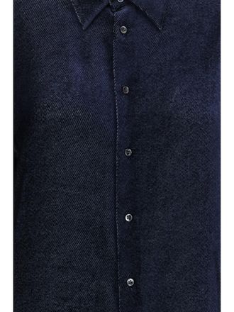 Giorgio Armani Mens Silk Blend Devor&eacute; Velvet Twill Shirt Peacoat