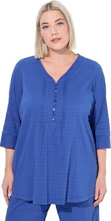 Ulla Popken Tunique à Bulles pour Femme - Grandes Tailles - Passepoil - Encolure en coeur - Manches 3/4, Bleu Cobalt, 54-56 Grande Taille