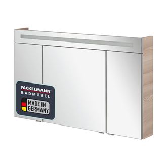Fackelmann B.CLEVER Spiegelschrank - 120 x 70,5 x 15,5 - Moderner Badezimmerschrank in Braun hell mit LED-Beleuchtung und Softclose-Funktion, Made in Germany