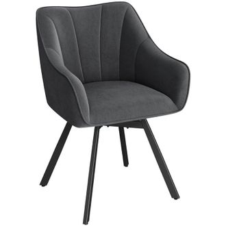Yaheetech Yaheetech Chaise de Salle &agrave; Manger Rotative avec Dossier et Accoudoirs, Chaise de Cuisine Roulante Assise en Velours et Pieds en M&eacute;tal, Gris Fonc&eacute;