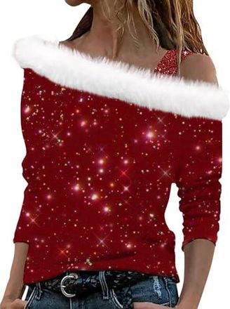 Generic Chemisier De Noel Femme Sexy Tee Shirt Femme Manche Longue Chemise De Noel Impression de larbre de No&euml;l Chemisier Noel Sexy Blouse Pull De Noel Sweat 
