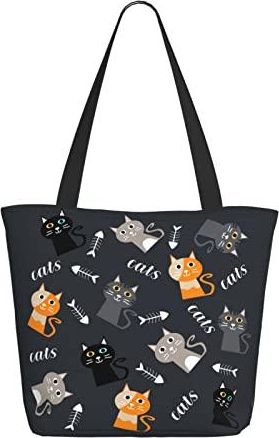 AOOEDM Cat Loves Fish Ladies Shopping Bag 13x11x7in.Le cadeau parfait pour la Saint-Valentin.Cest de la Saint-Valentin pour maman, fille, &eacute;pouse, etc