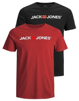 Jack & Jones Herren JJECORP Logo Tee SS Crew Neck, Rio Red/2-PACK W. Black/REG FI, XS
