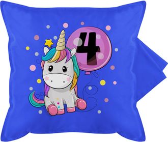 Shirtracer Kissenbezug - 4. Kissen - Einhorn 4 Geburtstag Mädchen Kindergeburtstag 4 Jahre - 50 x 50 cm - Blau - 4th+Birthday Vier Kinder mit zum