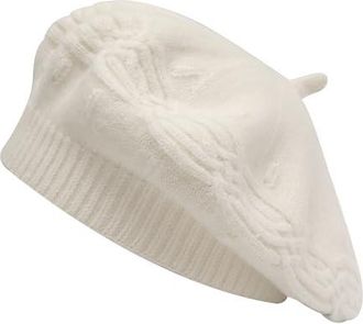 ZLYC B&eacute;ret Fran&ccedil;ais R&eacute;versible en Cachemire de Couleur Unie pour Femmes et Filles(Tricot torsad&eacute; Blanc),Taille Unique