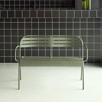 Sweeek Banc ext&eacute;rieur 2 places acier kaki - 118 x 52 x 80cm - Am&eacute;lia