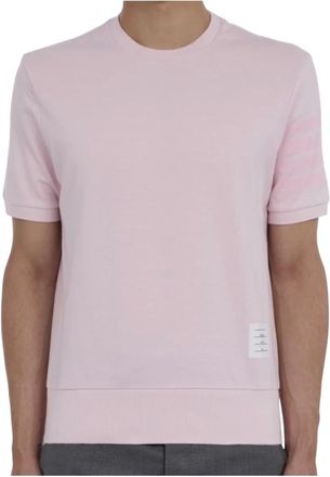 Thom Browne Homme, Tops, Rose, Taille: L T-shirt 4-Bar en Jersey de Coton