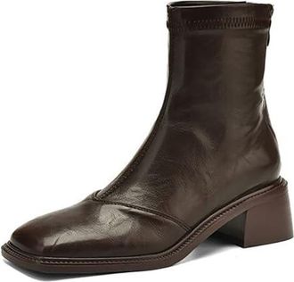 Generic Bottines Chelsea Femme Talon Bloc Slip-on Bout Carr&eacute; pour C&eacute;r&eacute;monie De Mariage & Style D&eacute;contract&eacute; Microfibre Bottines Courtes Doublure Chaude,Brown (