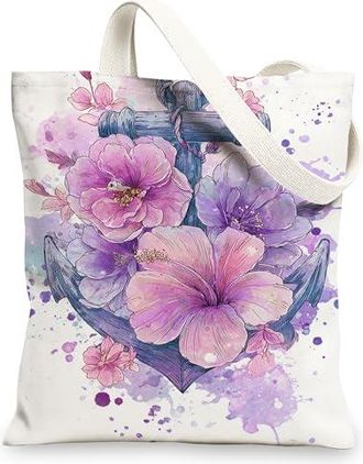 Generic Sacs fourre-tout en toile florale, sacs dépicerie réutilisables avec motif dancres florales, vintage, élégants et lavables pour les voyages, multicolo