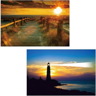 Mendler 2er-Set LED-Bild Leinwandbild Leuchtbild Wandbild 40x60cm, Timer - Sea