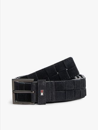 Tommy Hilfiger Ceinture tress&eacute;e en daim &agrave; drapeau en &eacute;mail