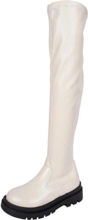 Generic Bottes au-dessus du genou pour femme - Talon &eacute;pais - Extensible - &Eacute;l&eacute;gantes - Polyvalentes - Confortables - &Agrave; enfiler - Noir et blanc, blanc, 38.5 EU