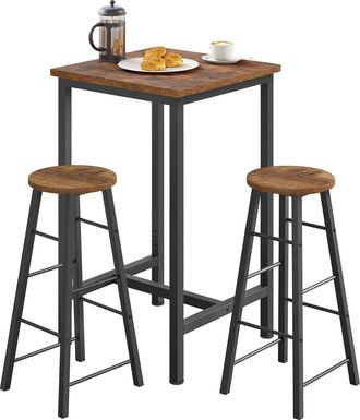 Woltu Bartisch mit Barhocker Set, Stehtisch mit 2 Hockern, Essgruppe aus Metallgestell, Küchentisch mit Küchenstühlen, Küchentisch klein, Runde Barhocker, R