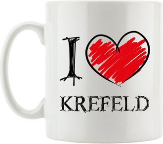 Pixxprint I Love Krefeld Fun Tasse, ca. 300ml Fassungsvermögen, Keramik Weiß, Spülmaschinenfest