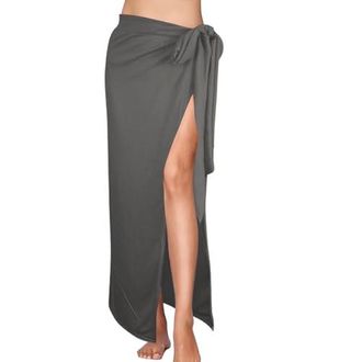 Generic Par&eacute;o de plage &eacute;charpe maillot de bain en mousseline de soie par&eacute;o femmes caftan up maillots de bain tankinis jupe &agrave; franges, gris fonc&eacute;, XL