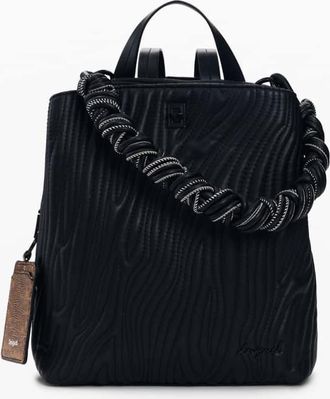 Desigual Kleiner Rucksack in Schwarz mit gepr&auml;gtem Design
