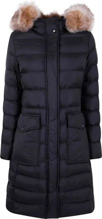 Moncler manteau matelassé à bords en fourrure - Noir