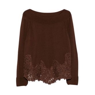 Ermanno Scervino Reine Kaschmir-Top mit Spitzenbesatz - - Knitwear - Damen - Braun - S