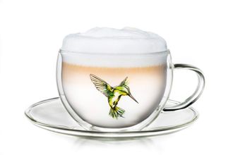 Creano Thermo-Tasse Hummi für Tee/Latte Macchiato, doppelwandig, mit Kolibri-Muster | 250ml in exklusiver Geschenkpackung, Grün