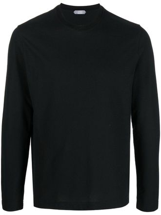 Zanone t-shirt en coton &agrave; manches longues - Noir