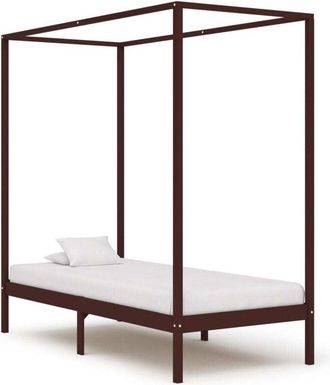 vidaXL Cadre de lit à baldaquin Marron foncé Pin massif 100 x 200 cm